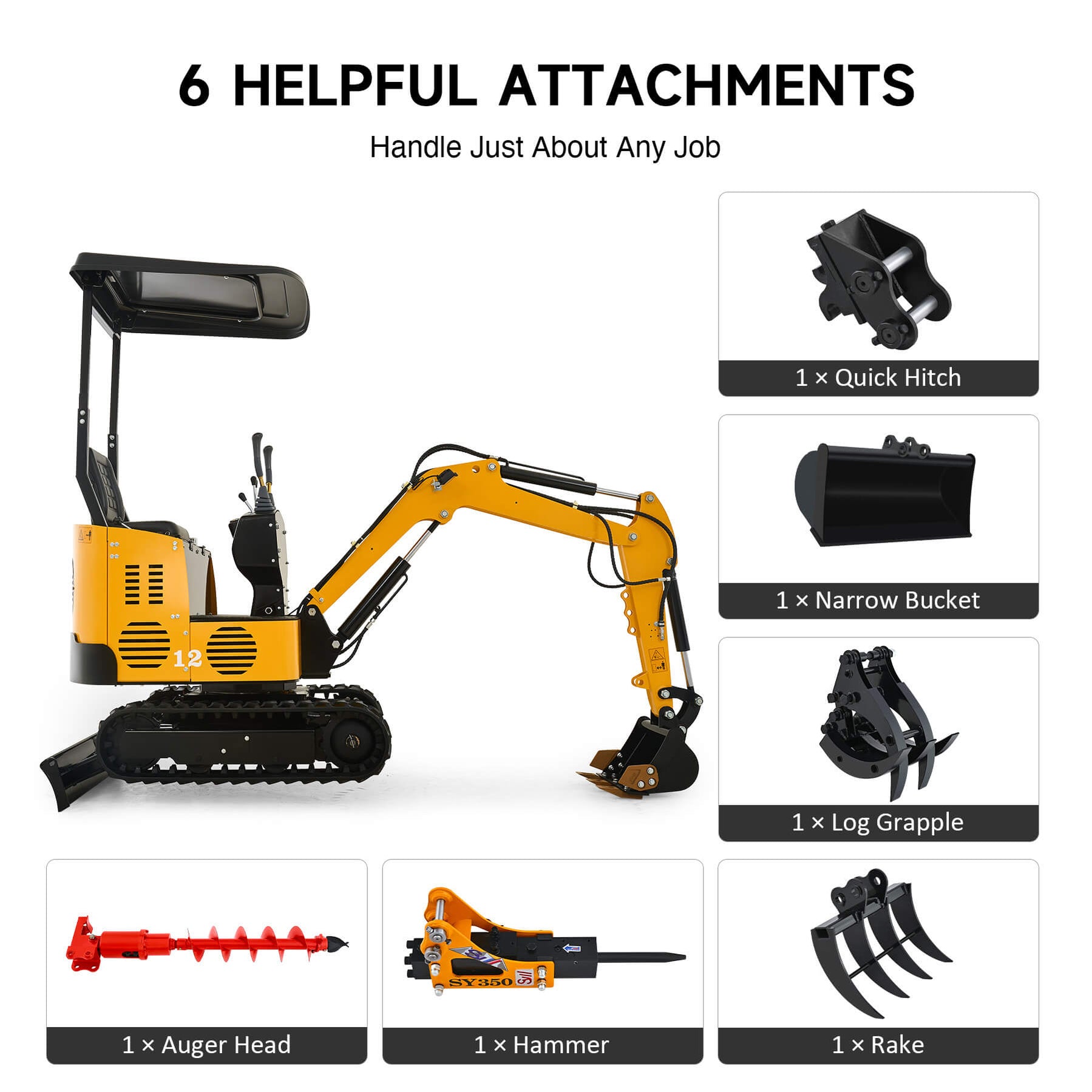 CREWORKS 13.5HP Mini Excavator B&S Engine with 6 Attachments — Creworks ...