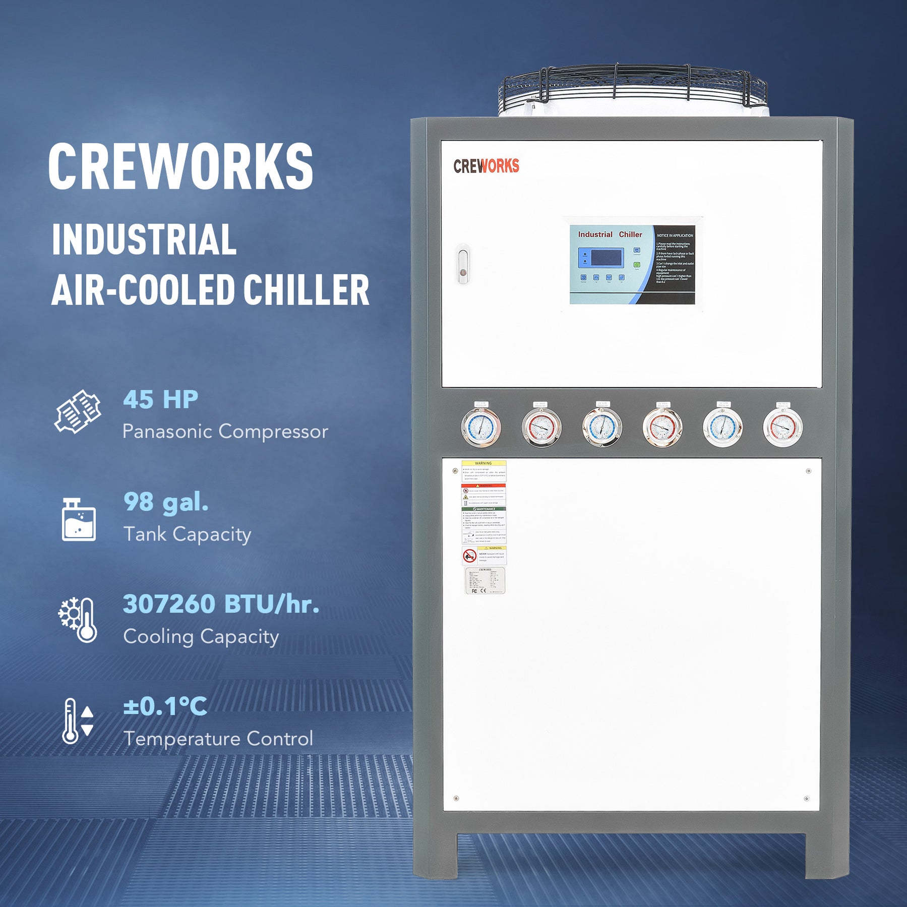 25 Ton Air-cooled Industrial Water Chiller 45HP 98 Gal. for Laser & CN ...