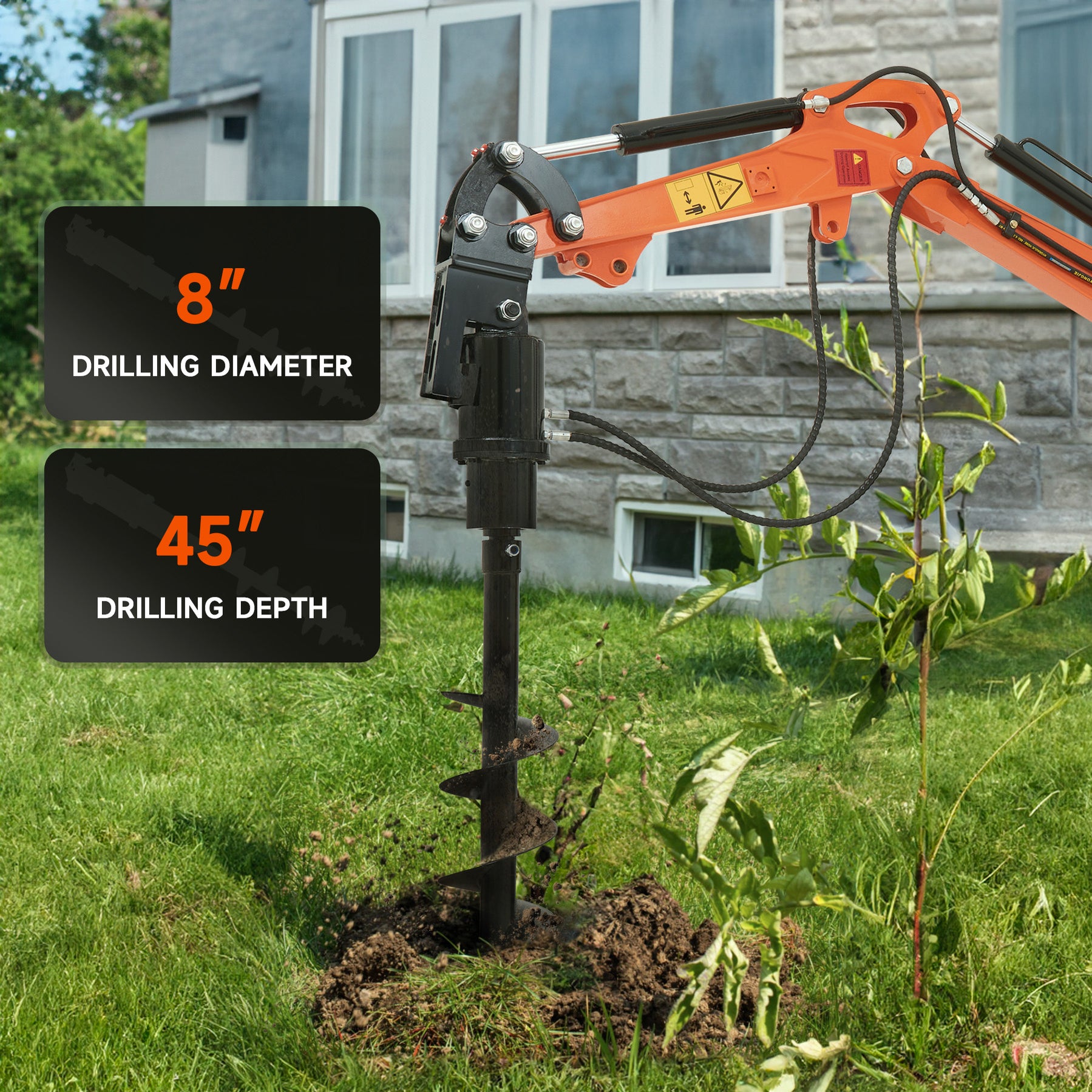 CREWORKS Hydraulic Auger Drill Attachment for Mini Excavator 8" Diamet ...