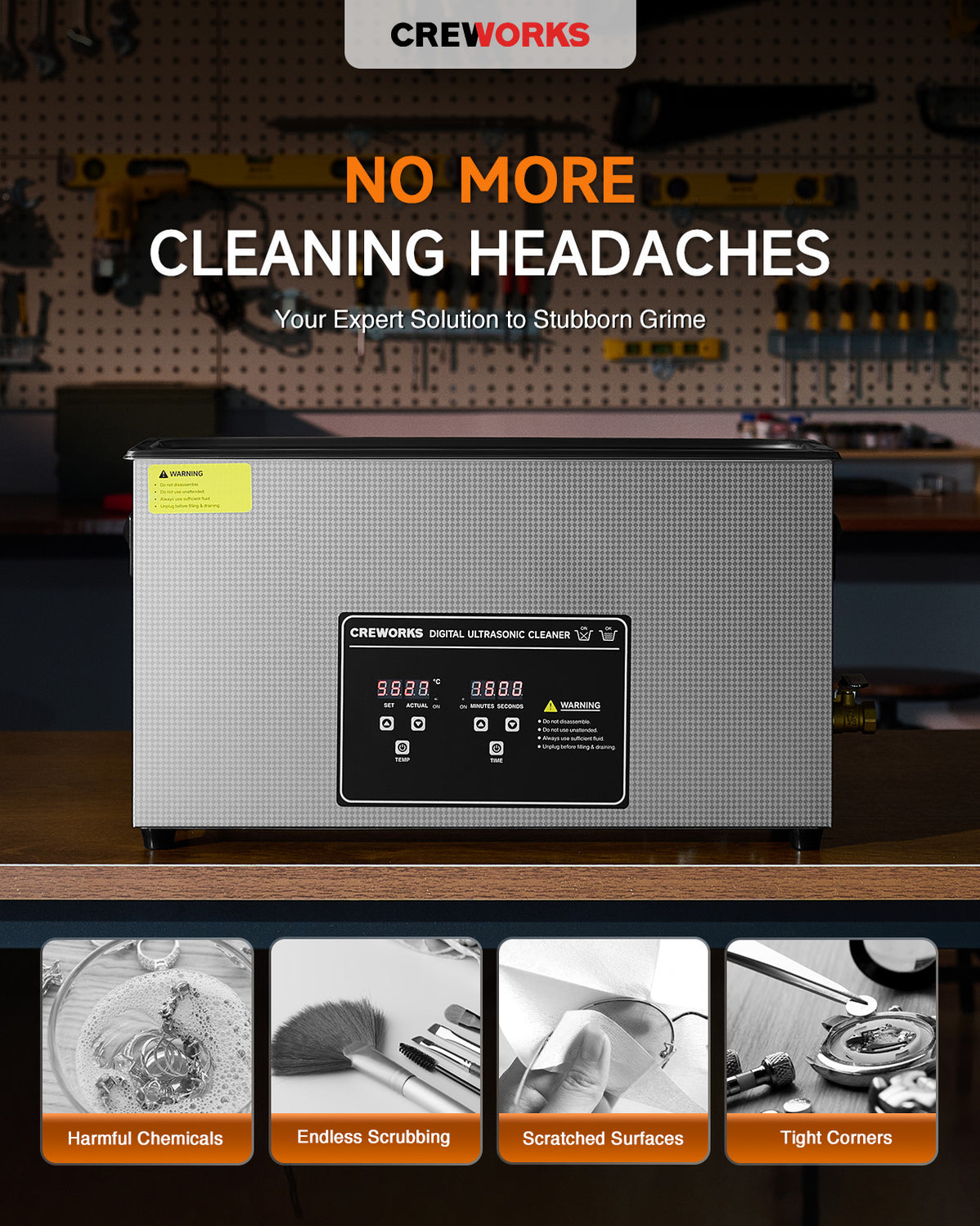 Creworks 10L Digital Ultrasonic Cleaner for Elongated Objects, Gun Par ...