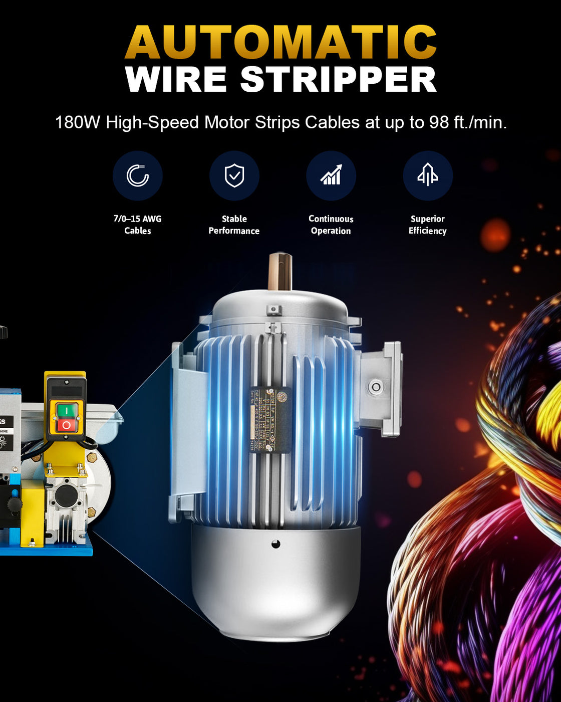 CREWORKS Automatic Wire Stripping Machine for 0.06"-1" Electrical Wire ...