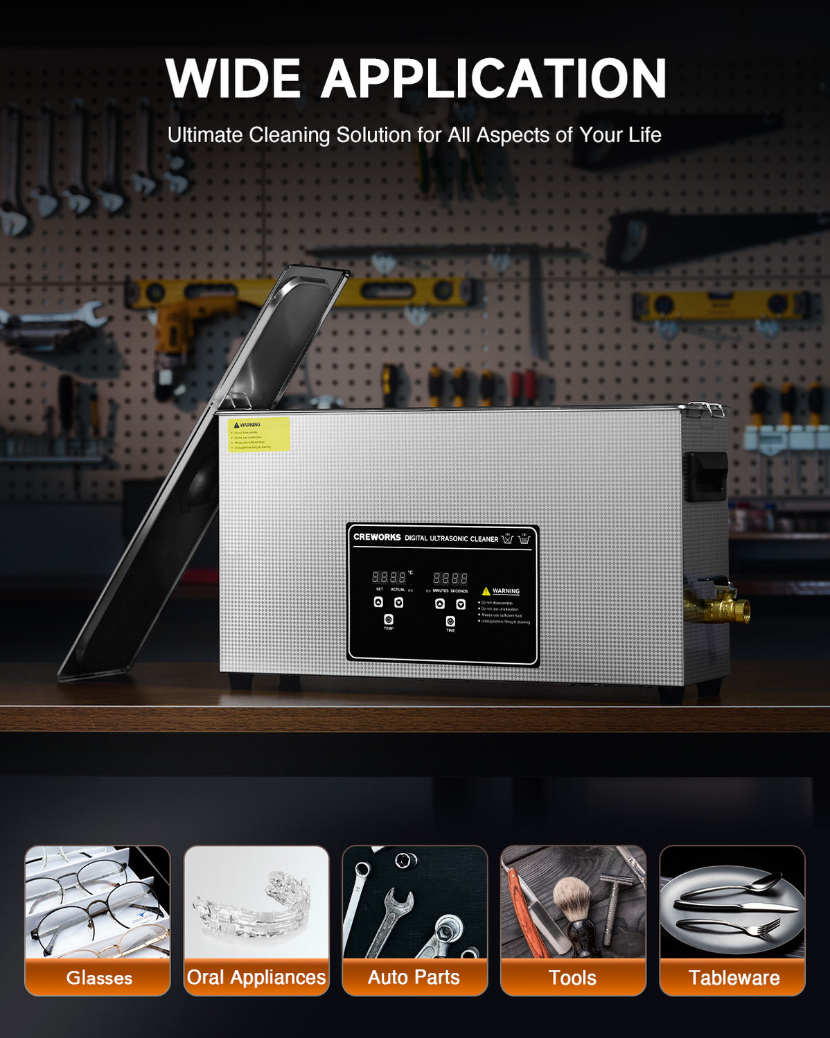 Creworks 10L Digital Ultrasonic Cleaner for Elongated Objects, Gun Par ...