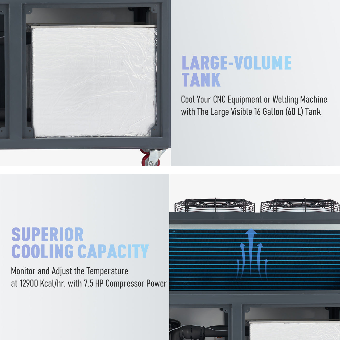 5 Ton Air-cooled Industrial Water Chiller 7.5 HP 16 Gal. for Laser & C ...