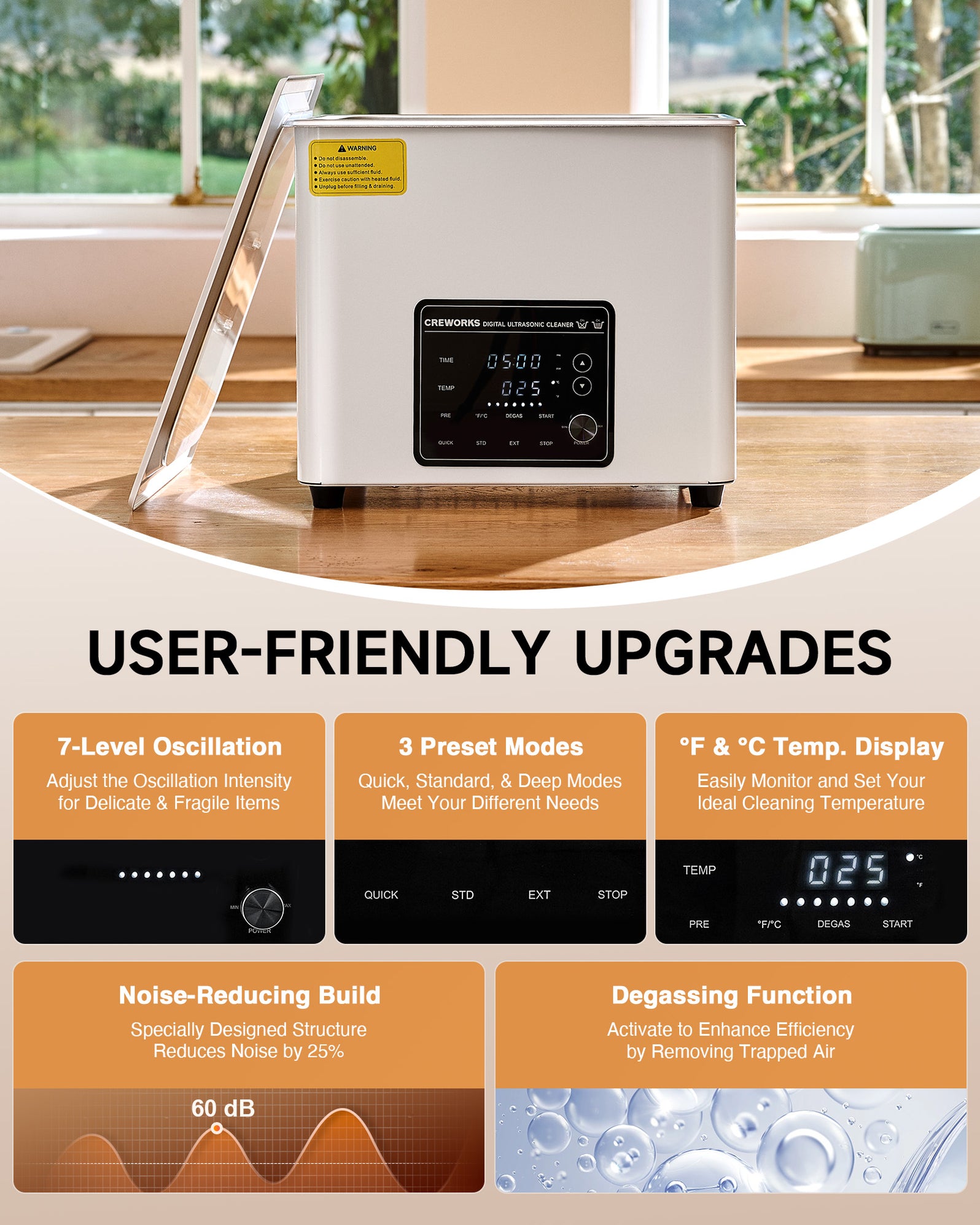 CREWORKS 10L Quiet Ultrasonic Cleaning Machine with 300W Heater & Time ...