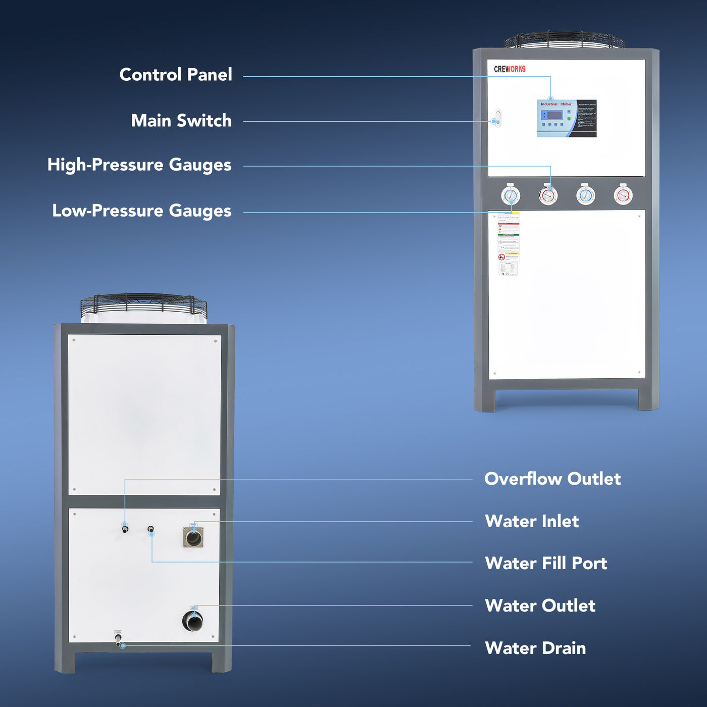 20 Ton Air-cooled Industrial Water Chiller 30HP 66 Gal. for Laser & CN ...