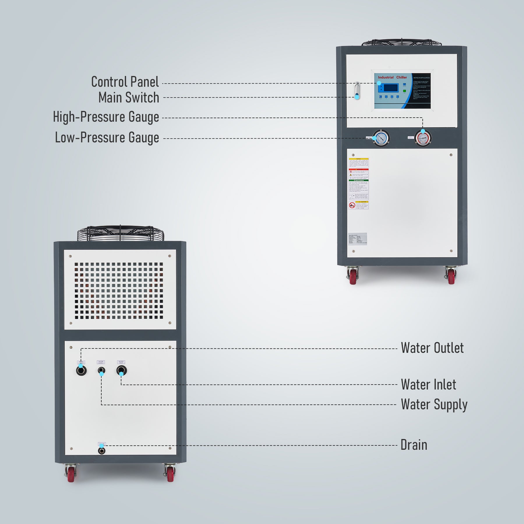 5 Ton Air-cooled Industrial Water Chiller 7.5 HP 16 Gal. for Laser & C ...