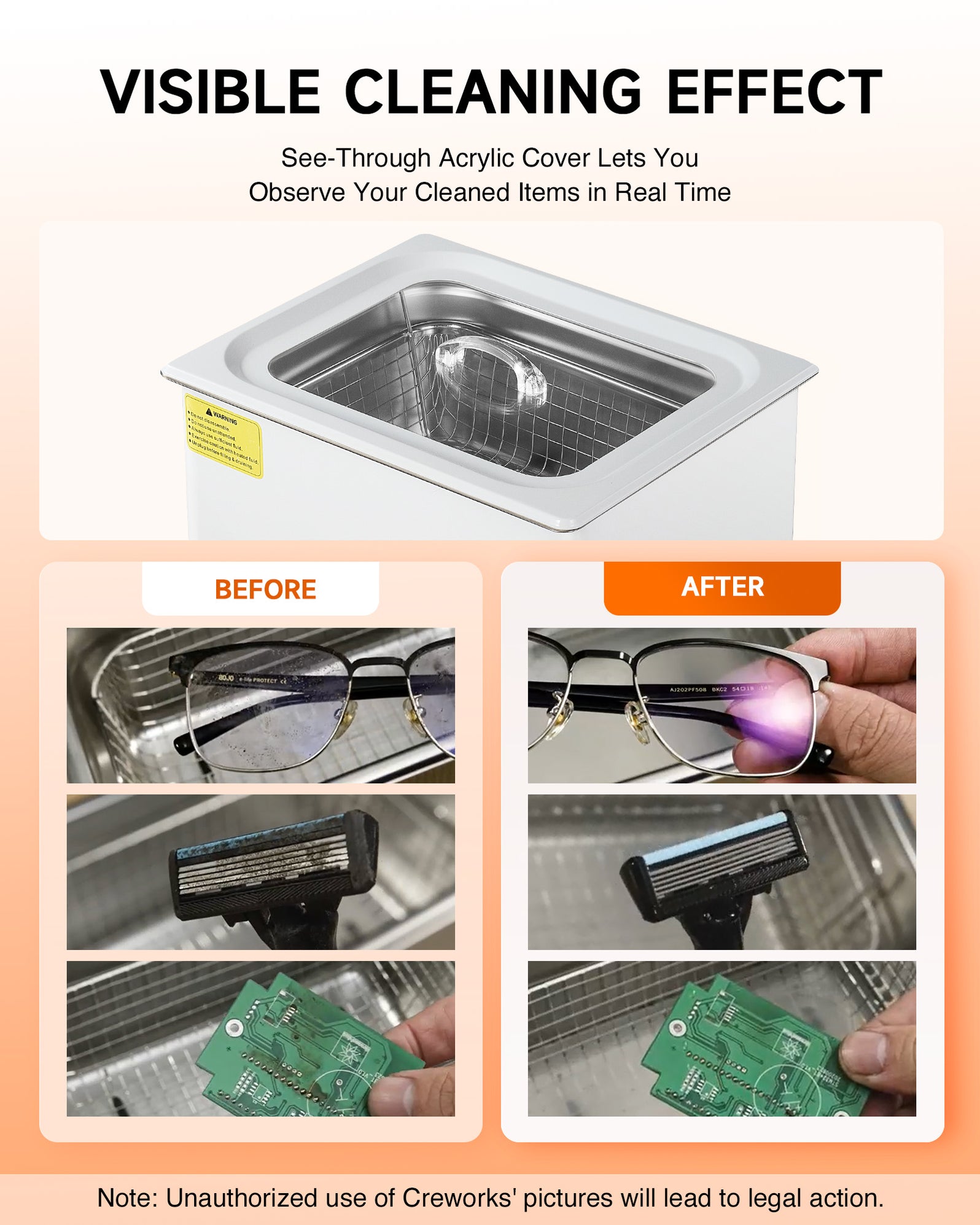 240W Professional 10L Ultrasonic Cleaner with Degas Mode, 7-Level Inte ...