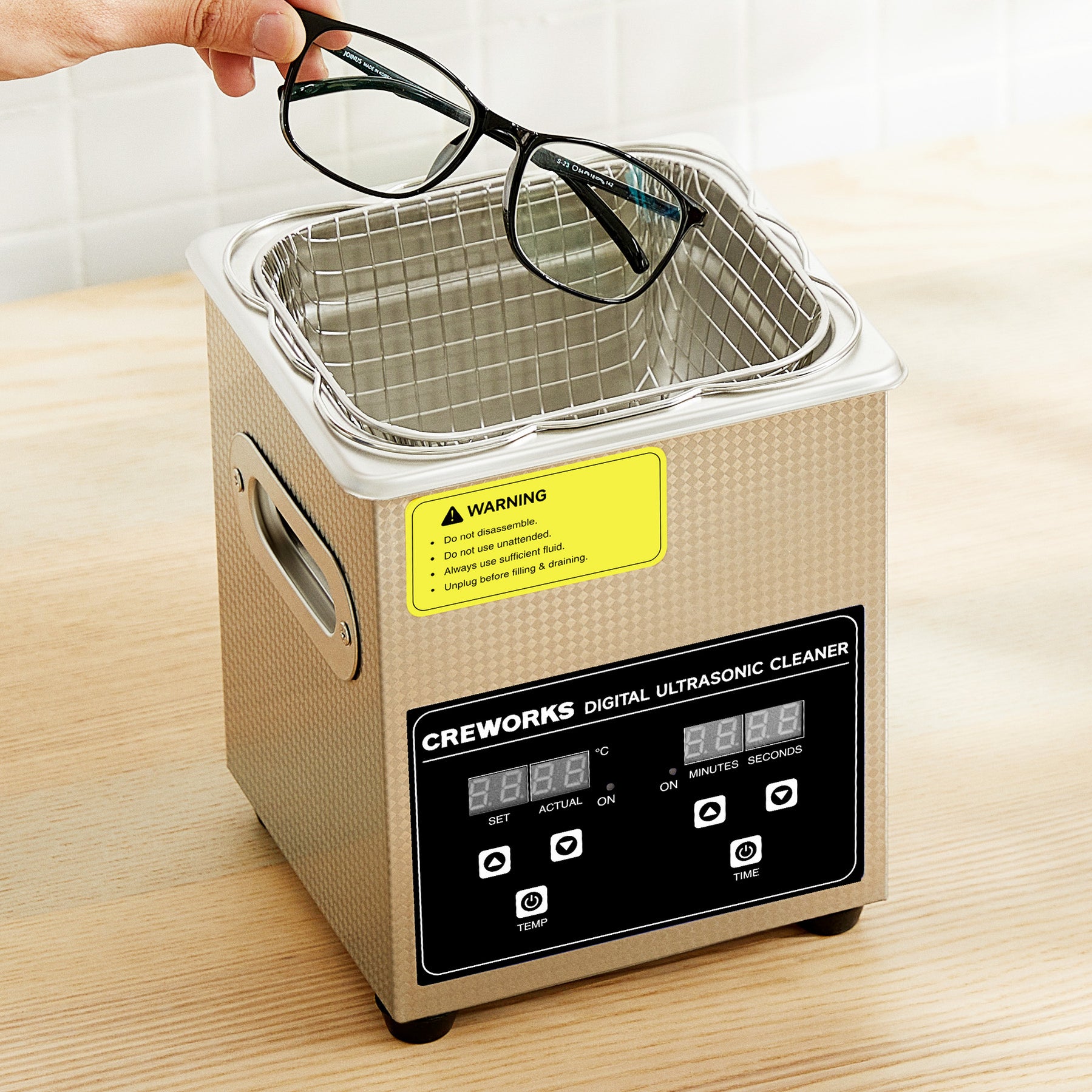 CREWORKS Ultrasonic Cleaner with Heater & Timer, 60W 2L Stainless Stee ...