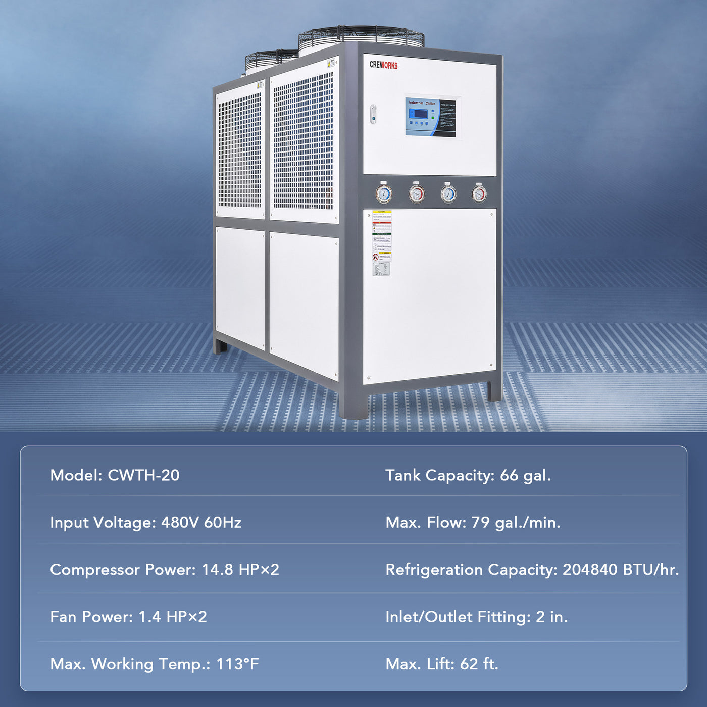 20 Ton Air-cooled Industrial Water Chiller 30HP 66 Gal. for Laser & CN ...