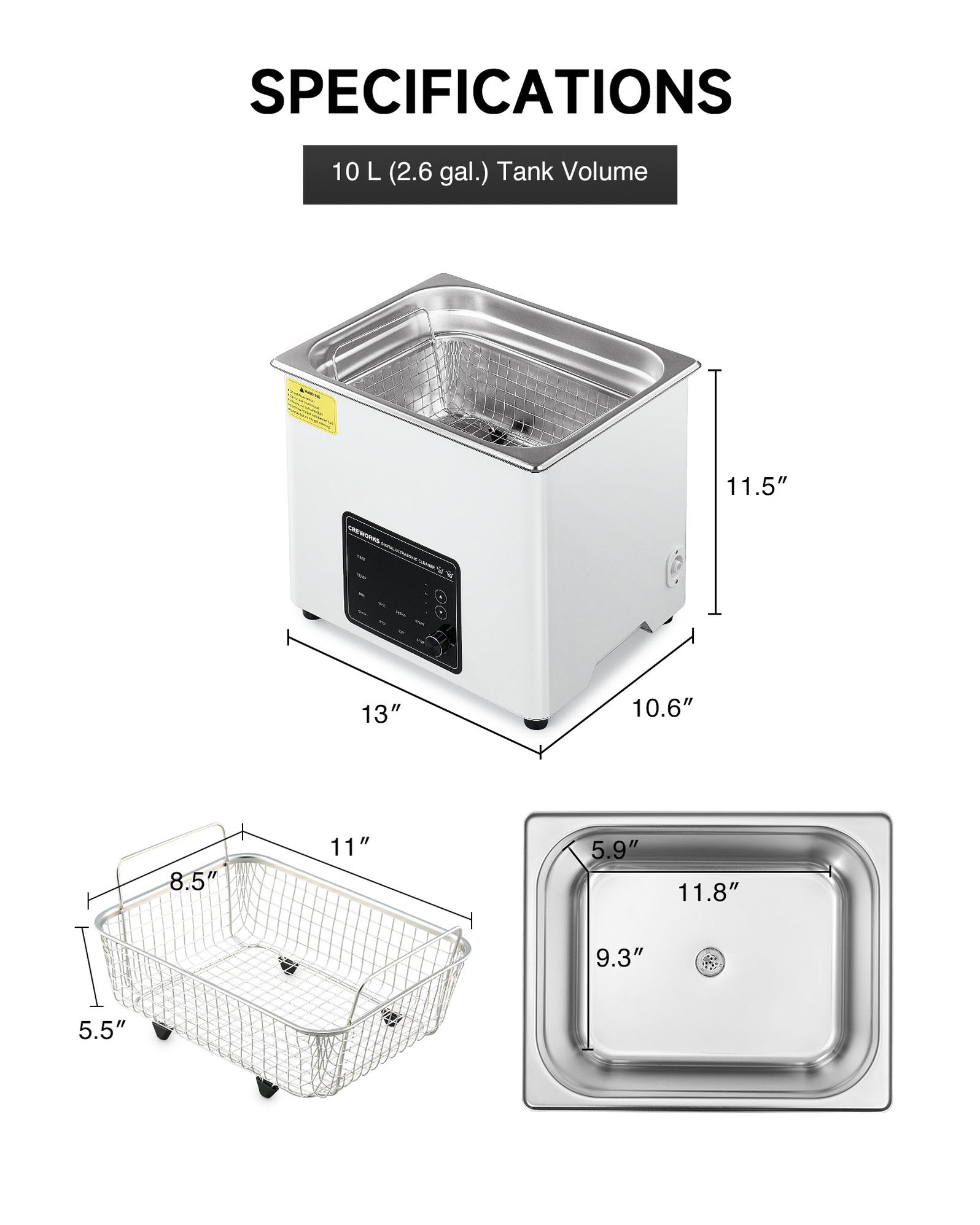240W Professional 10L Ultrasonic Cleaner with Degas Mode, 7-Level Inte ...