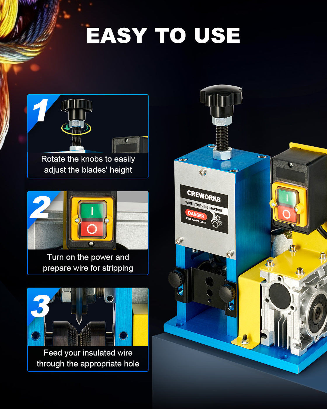 CREWORKS Automatic Wire Stripping Machine for 0.06"-1" Electrical Wire ...