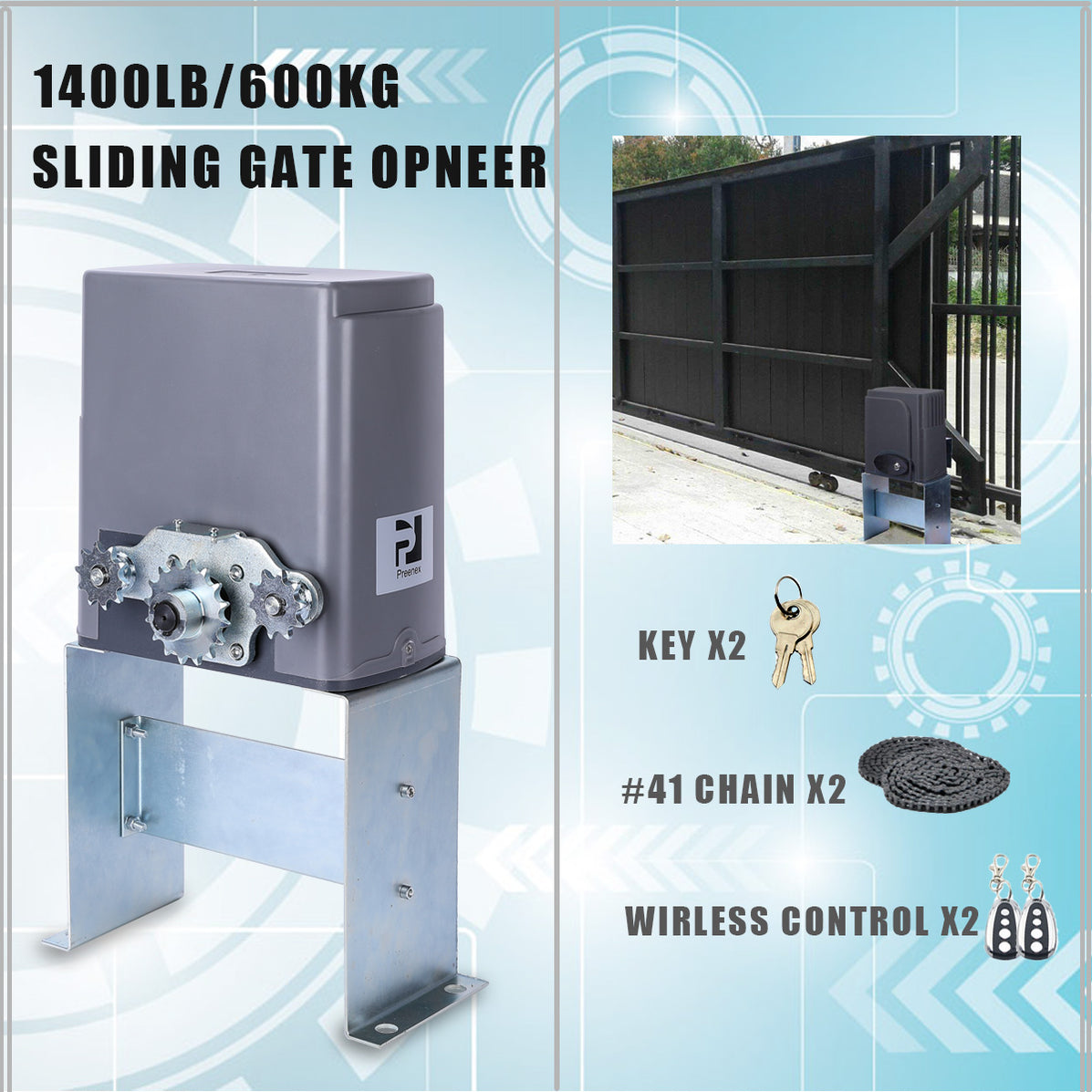 CO-Z "Hevy-Duty 1400 lb Sliding Gate Opener - Stainless Steel Design ...