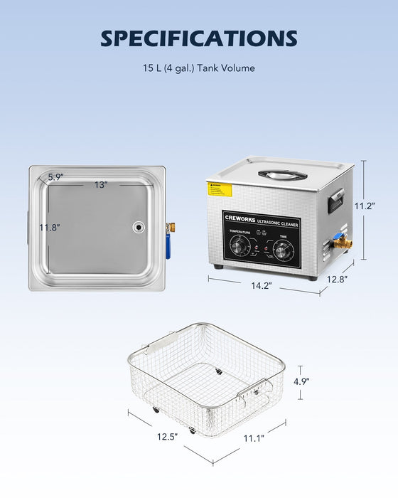 360W Knob Ultrasonic Cleaner with Digital Timer and 300W Heater for Ul ...