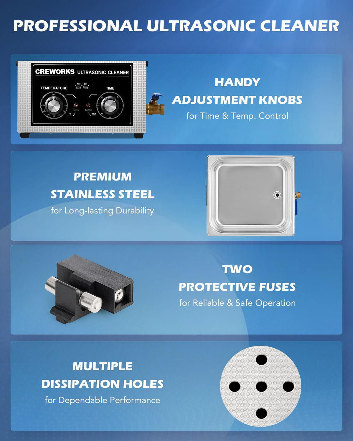 360W Knob Ultrasonic Cleaner with Digital Timer and 300W Heater for Ul ...