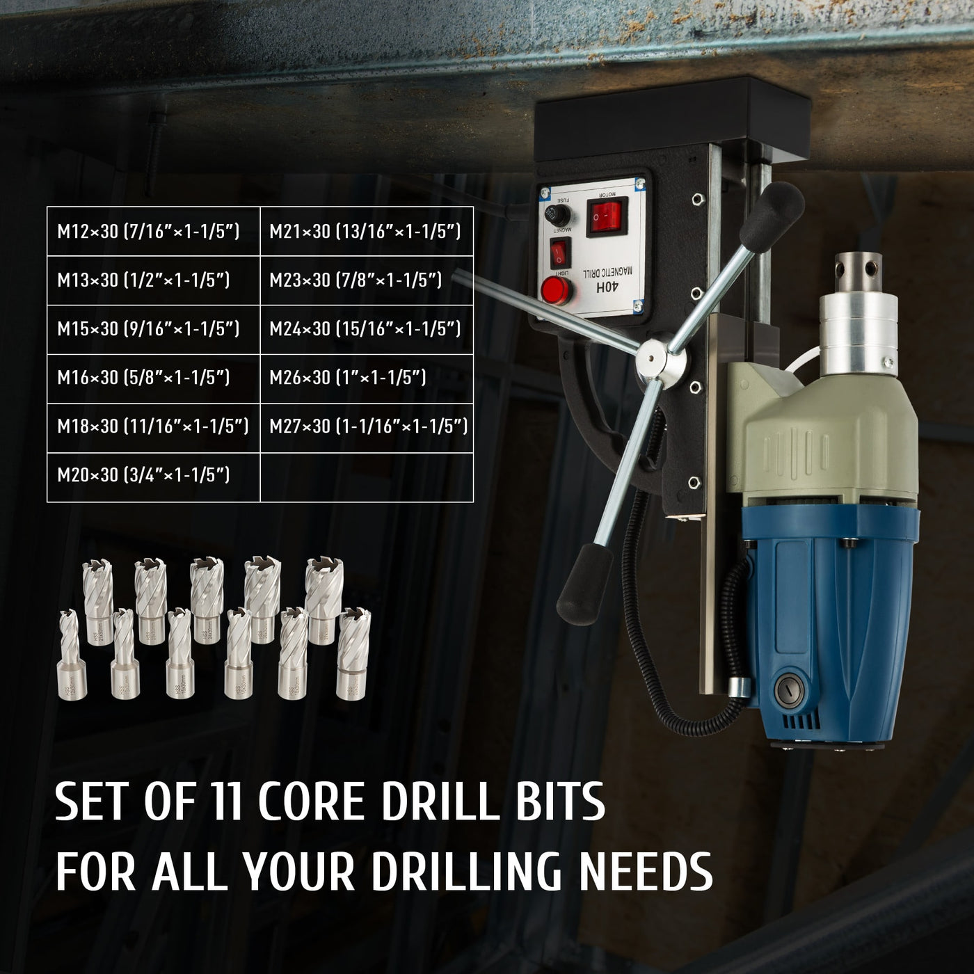 Portable 1100W Mag Drill | 1.5" Bore Diameter | 2700 lbf Heavy-Duty El ...