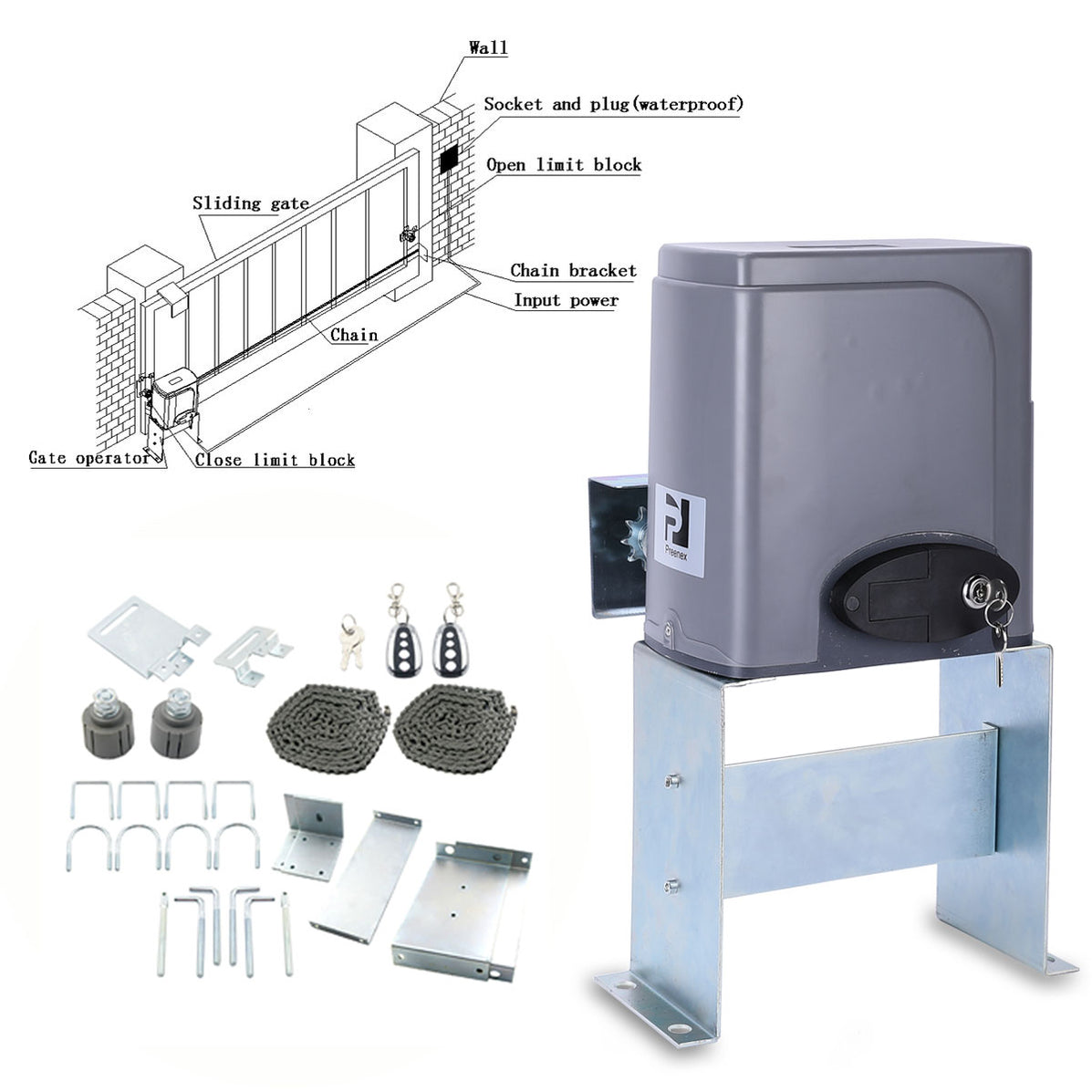 CO-Z "Hevy-Duty 1400 lb Sliding Gate Opener - Stainless Steel Design ...