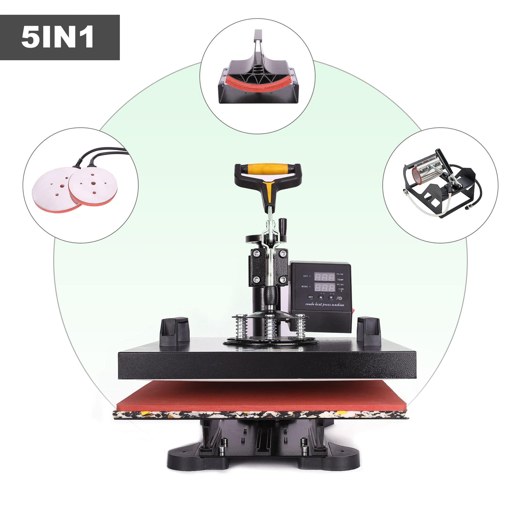 5 in 1 Combo Heat Press Machine 15"x 15", 360° Swing Away Heat Press ...